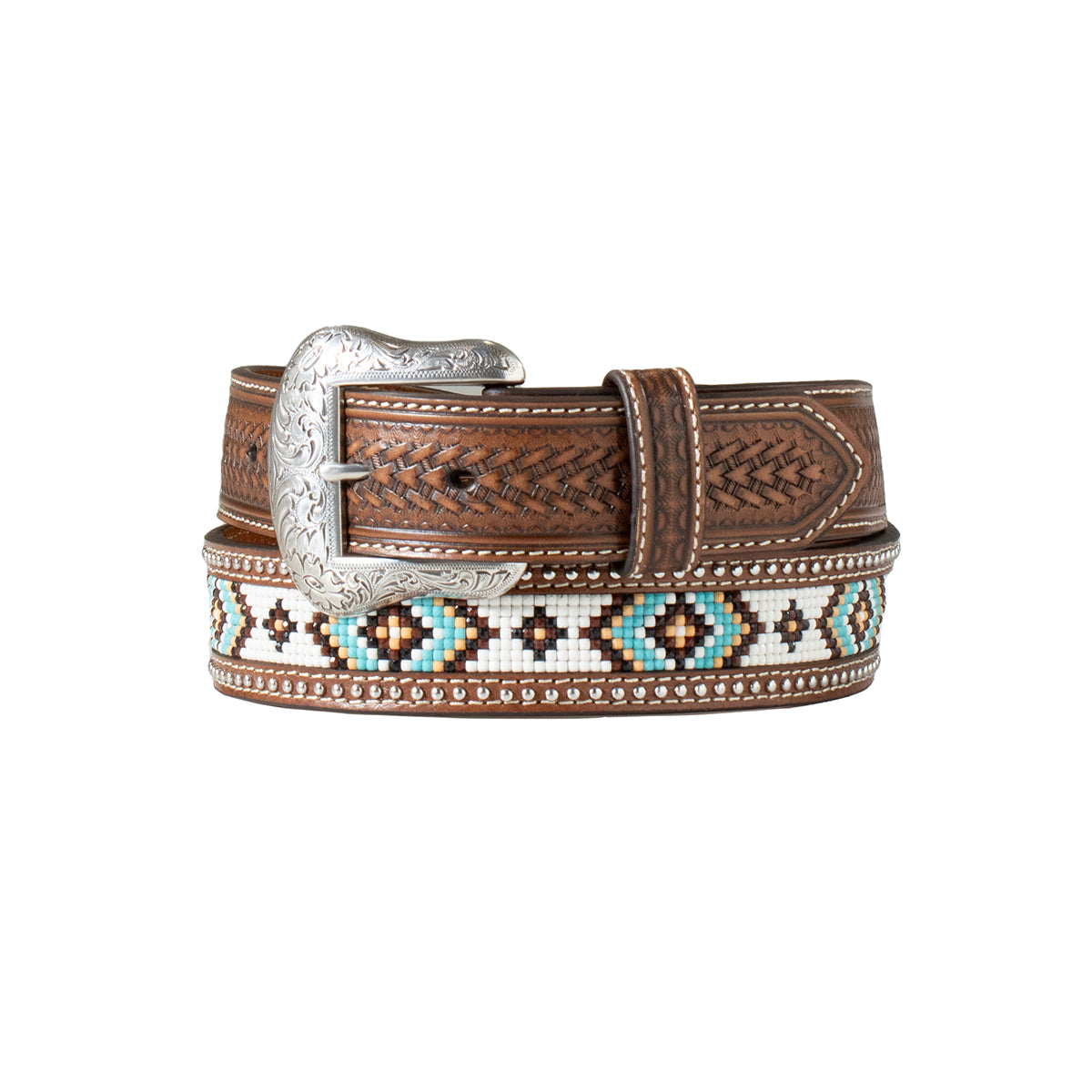 Nocona Men's 1 1/2" Arrow Basket Weave Beaded Inlay Brown Belt – Corral ...
