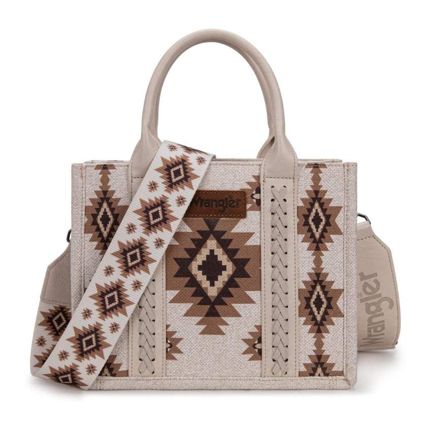Wrangler Aztec Pattern Dual Sided Print -Tote/Crossbody Beige – Corral ...