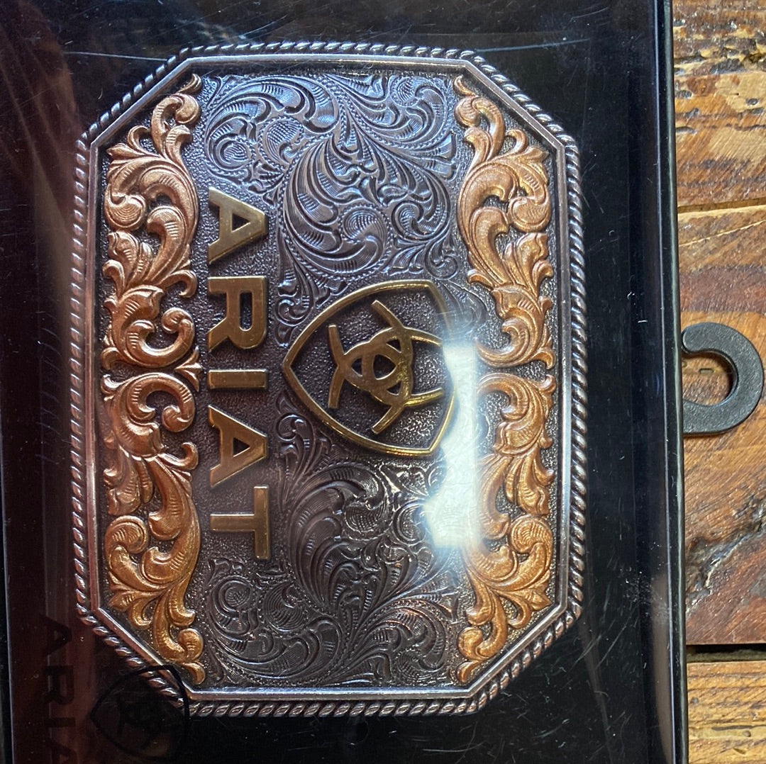 Ariat Rectangle Raised Logo Silver/Gold Buckle – Corral Western Wear
