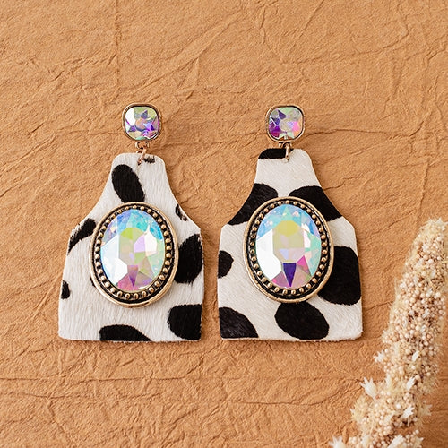 Emma Jewelry Women's Rhinestone Animal Hide Black White Earrings ...